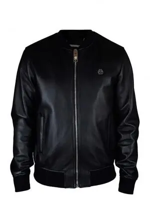 Philipp Plein Leather Bomber Jacket - Black