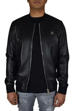 Philipp Plein Leather Bomber Jacket - Black