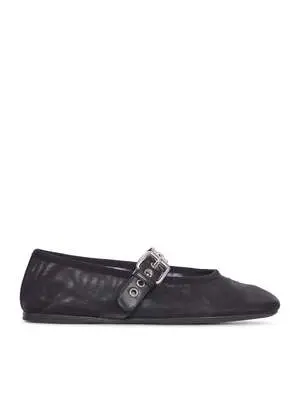 Miu Miu Mesh Ballerinas With Leather Buckle - Black
