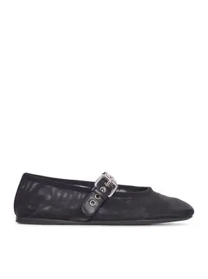 Miu Miu Mesh Ballerinas With Leather Buckle - Black