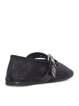 Miu Miu Mesh Ballerinas With Leather Buckle - Black