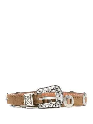 GOLDEN GOOSE Lace Nabuk Thin Belt With Decorative Inlays - Brown