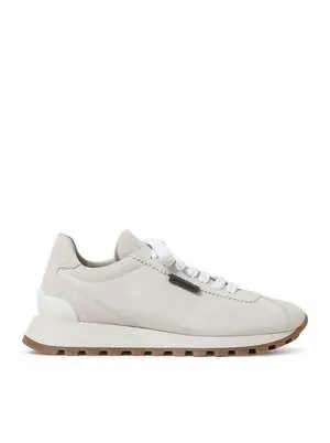 Brunello Cucinelli Suede Runners With Shiny Tab - Cream