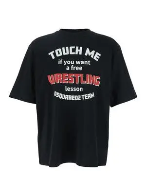 Dsquared2 Black Crewneck T-shirt With Print On The Front In Cotton - Multicolor