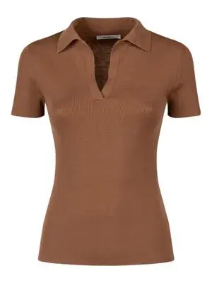 Max Mara Rib-knit Wool Polo Shirt - Brown
