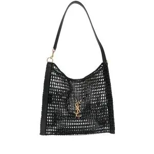 Saint Laurent Cassandre Logo Raffia Tote Bag - Black
