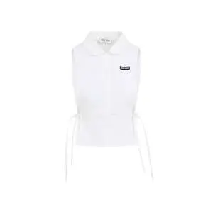 Miu Miu Cotton Poplin Sleeveless Tie-vest - White