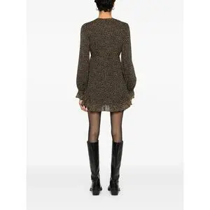 Saint Laurent Leopard Print Wool And Silk V-neck Day Dress - Brown