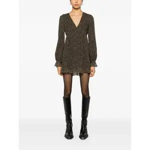 Saint Laurent Leopard Print Wool And Silk V-neck Day Dress - Brown