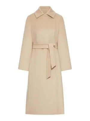 Max Mara Riccio Camel Coat With Belt - Multicolor