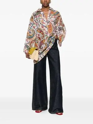 Etro Paisley Print V-neck Beach Kimono Shirt - White
