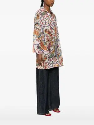 Etro Paisley Print V-neck Beach Kimono Shirt - White
