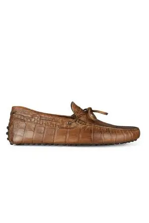TOD'S Croc Effect Leather Loafers - Brown