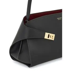 FERRAGAMO Calfskin Hug Soft Shoulder Bag - Black