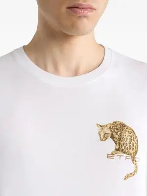 Etro Cotton T-shirt With Leopard Print And Embroidery - White
