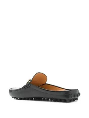 TOD'S Branded Metal Bar Leather Gommino Mules - Black