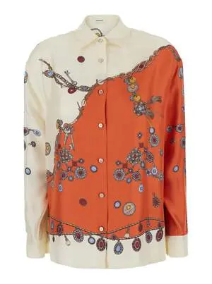 Versace Shirt With Classic Collar And All-over Print In Silk For - Multicolor