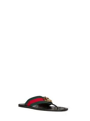 Gucci Leather And Web Ribbon Riviera Thong Sandals