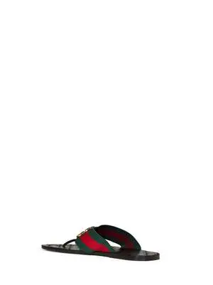Gucci Leather And Web Ribbon Riviera Thong Sandals