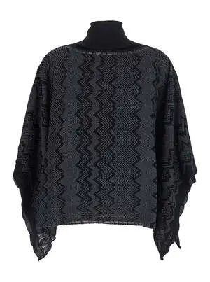Missoni Poncho With High Collar And Poncho Sleeves In Black Tech Fabric For - Multicolor