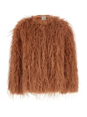 FORTE_FORTE Crew Neck Shearling Jacket - Brown