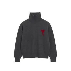 AMI Paris Felted Merino Wool Sweater - Gray