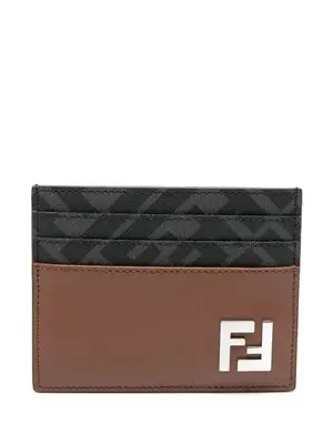 Fendi Leather And Ff Canvas Squared Card Holder - Brown