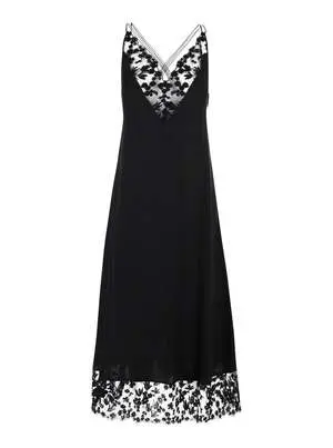 Fendi Black Midi Dress With Lace Details And V-neck In Silk For - Multicolor