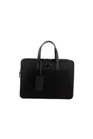 Prada Black Nylon Briefcase With Leather Trim