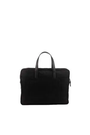 Prada Black Nylon Briefcase With Leather Trim