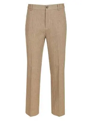 GOLDEN GOOSE Tailored Trousers In Chevron Linen Blend - Cream
