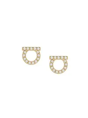 FERRAGAMO Gancini Pearls Earrings - Silver