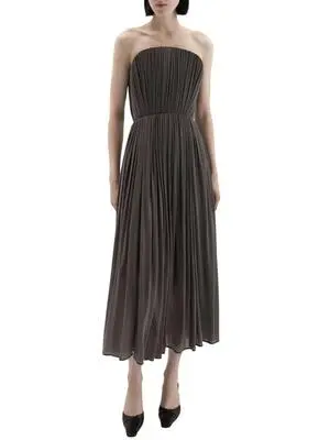 Magda Butrym Strapless Pleated Corset Dress - Brown