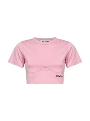 Attico Light Pink Cotton Jersey Cropped T-shirt - Multicolor