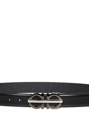 FERRAGAMO Black Gancini Reversible Belt