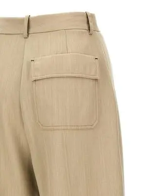 Victoria Beckham Wool Maxi Turn-up Pants - Cream
