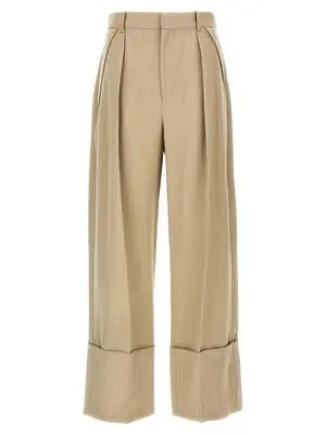 Victoria Beckham Wool Maxi Turn-up Pants - Cream