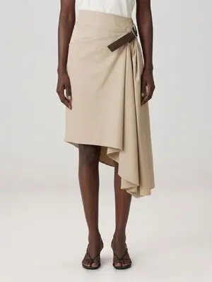 Loewe Asymmetrical Midi Skirt In Cotton And Silk With Draped Detail - Cream