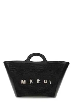 Marni Leather And Raffia Small Tropicalia Summer Handbag - Black