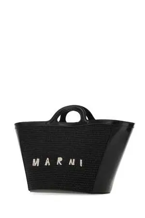 Marni Leather And Raffia Tropicalia Summer Handbag - Black