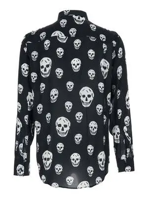 Alexander McQueen Black Pointed Collar Shirt With All-over Skull Print For - Multicolor