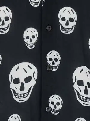 Alexander McQueen Black Pointed Collar Shirt With All-over Skull Print For - Multicolor