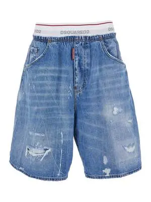 Dsquared2 Blue Shorts With Elastic Waist With Logo Lettering And Five-pocket Design In Denim - Multicolor