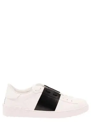 Valentino Garavani Open Low Sneakers In Leather With Contrast Band And Studs - White