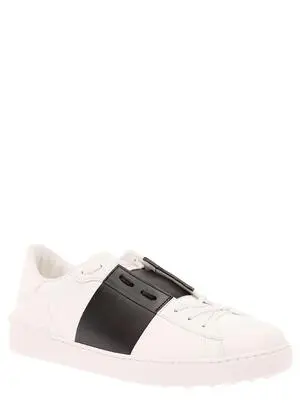 Valentino Garavani Open Low Sneakers In Leather With Contrast Band And Studs - White