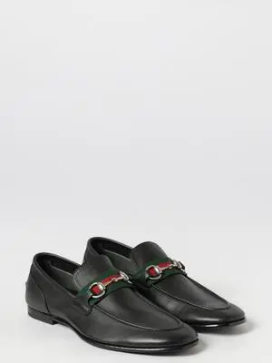 Gucci Como Leather Loafers With Horsebit Detail And Web Stripe - Black