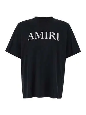 Amiri Crewneck T-shirt With Logo Lettering Print On The Front In Cotton - Black