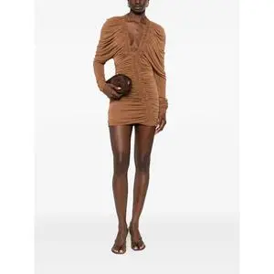 Christopher Esber V-neck Long Sleeve Ruched Mini Dress - Brown