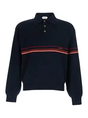 Versace Blue Polo Shirt With Classic Collar And Logo Lettering On The Front In Cotton For - Multicolor