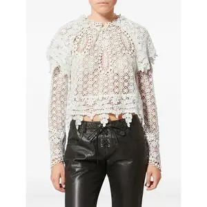 Isabel Marant Étoile Guipure Lace Trimmed Long Sleeve Blouse - White